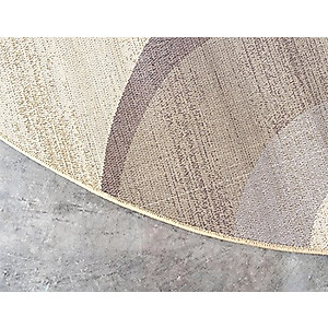 Unique Loom Barista Collection Modern, Abstract, Geometric, Circles, Bohemian, Rustic, Warm Colors Area Rug, 8 ft 0 x 8 ft 0 Round, Beige/Brown