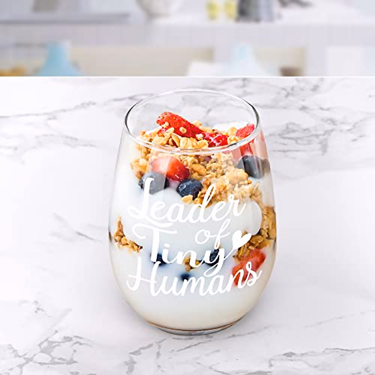 DAZLUTE Teacher Appreciation Gifts, Leader of Tiny Humans Wine Glass, Teacher's Day Christmas Birthday Thank You Gifts for Teacher Professor, Teacher Gifts for Women Men from Student, 15 Oz