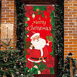 Christmas Door Cover Santa with Gifts Door Decoration Holiday Banner Backdrop 78 x 35.4 Inches