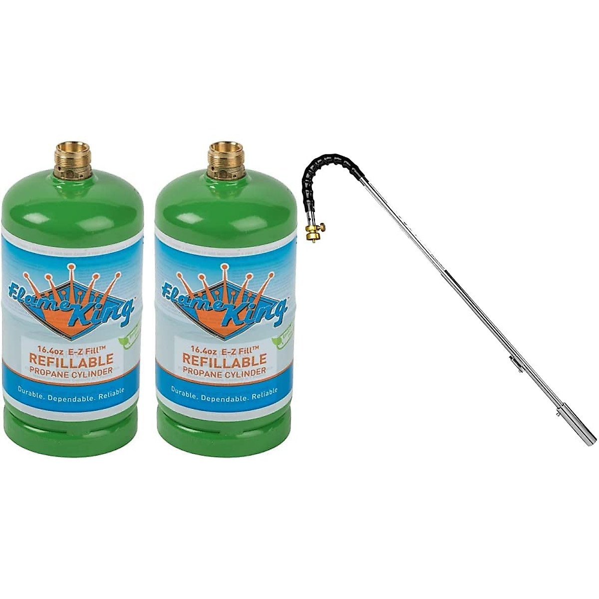 Flame King Refillable 1LB Empty Propane Cylinder Tank (2-Pack) and Flame King Propane Torch Weed Burner