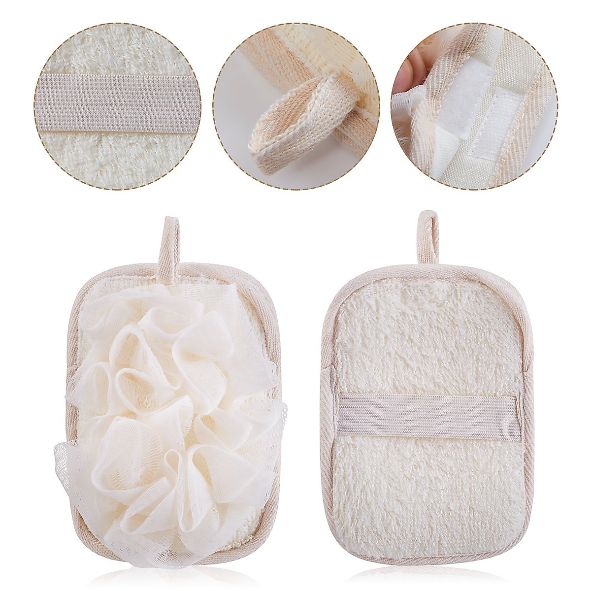 mikimini Bath Mitt for Women, Bath Pouf Mesh Brushes 1 PC Upgraded Version | Loofah Sponge & Exfoliating Pad 2 in 1 Professional Design | Exfoliating Gently with The Elastic (1 Pack)