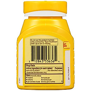 Genuine Bayer Aspirin 325mg Coated Tablets, Pain Reliever and Fever Reducer, 200 Count