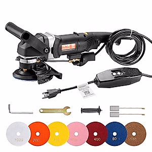 VEVOR Wet Polisher 800W, 4" Concrete Grinder with 6 Variable Speed and 7 Polishing Kits, Wet Grinder Machine for Marble, Granite, Stone, Rock, Tile, Equipped with a GFCI Switch, (700-3000 RPM)