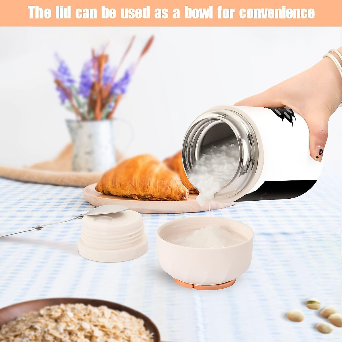 CUPADA Cat Paw Food Jar for Hot and Cold, Black Cat Insulated Food Jars Vacuum 17OZ with Folding Spoon for Work Trip Picnic Camping