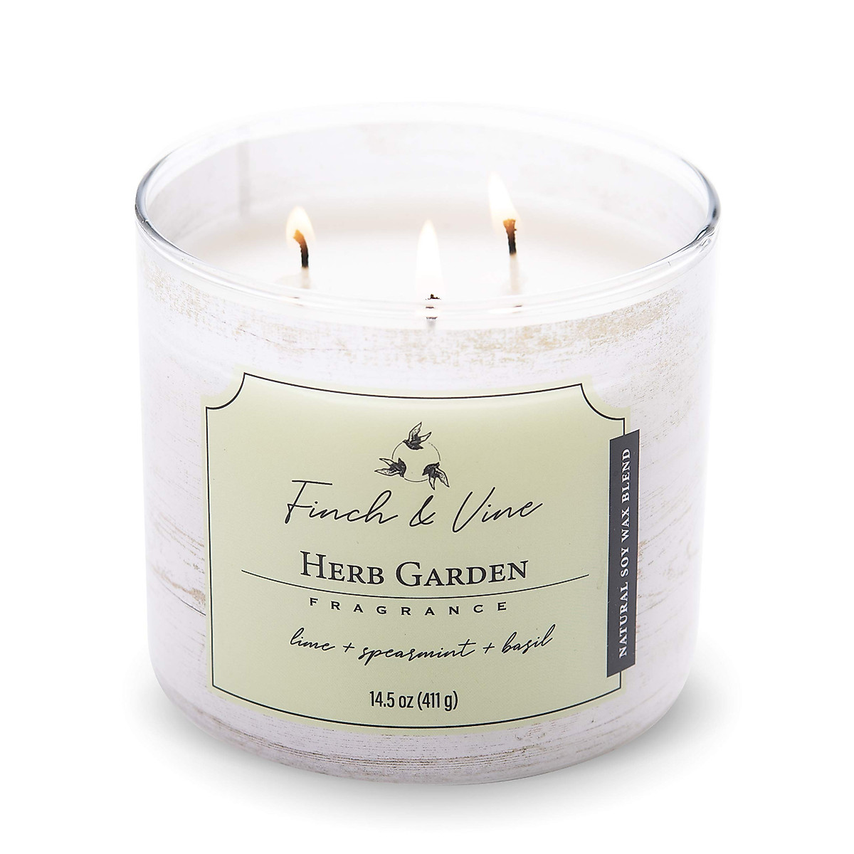 Carolina Candle Herb Garden Scented Jar Candle, Finch & Vine Collection, 3 Wick, 14.5 oz - Up to 60 Hours Burn