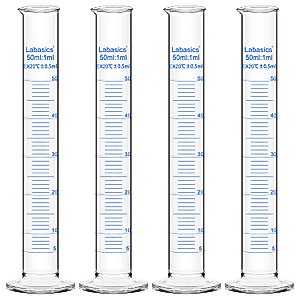 Labasics 4-Pack Borosilicate Glass 50 ml Heavy Wall Graduated Cylinder Measuring Cylinder