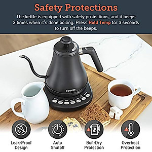 COSORI Electric Gooseneck Kettle with 5 Variable Presets, Pour Over Kettle & Coffee Kettle, 100% Stainless Steel Inner Lid & Bottom, 1200 Watt Quick Heating, 0.8L, Matte Black