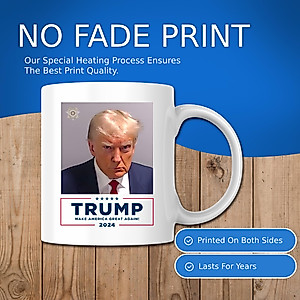 Bliss Monkey Co. Trump Make America Great Again Coffee Mug - Trump Mugshot - 11 Ounce Coffee Mug - Premium White Coffee Mug