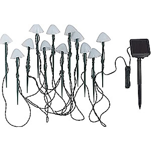 Mushroom String Lights Solar 12FT 12 LEDs Pathway Lights Waterproof Mushroom LED Fairy Lights Outdoor Mini Ground Plug Light for Christmas Yard Patio Gazebo Garden Party Landscape Light, Warm White