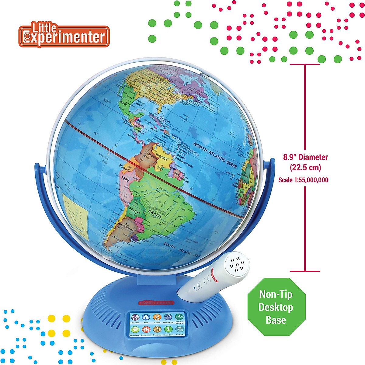 Interactive Globe for Kids with Wireless Smart Pen, 9” Globes with Stand, Learning & Education STEM Toys, Talking World Map Gift for Children, Christmas Gifts for Boys & Girls Ages 7 8-12 Years Old