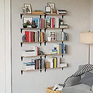 Wallniture Arras Wood Floating Shelves for Wall Storage, 17"x4.5" Small Bookshelf Set of 10, Hanging Book Shelves for Living Room, Bedroom, Office, Burned Finish Display Shelves