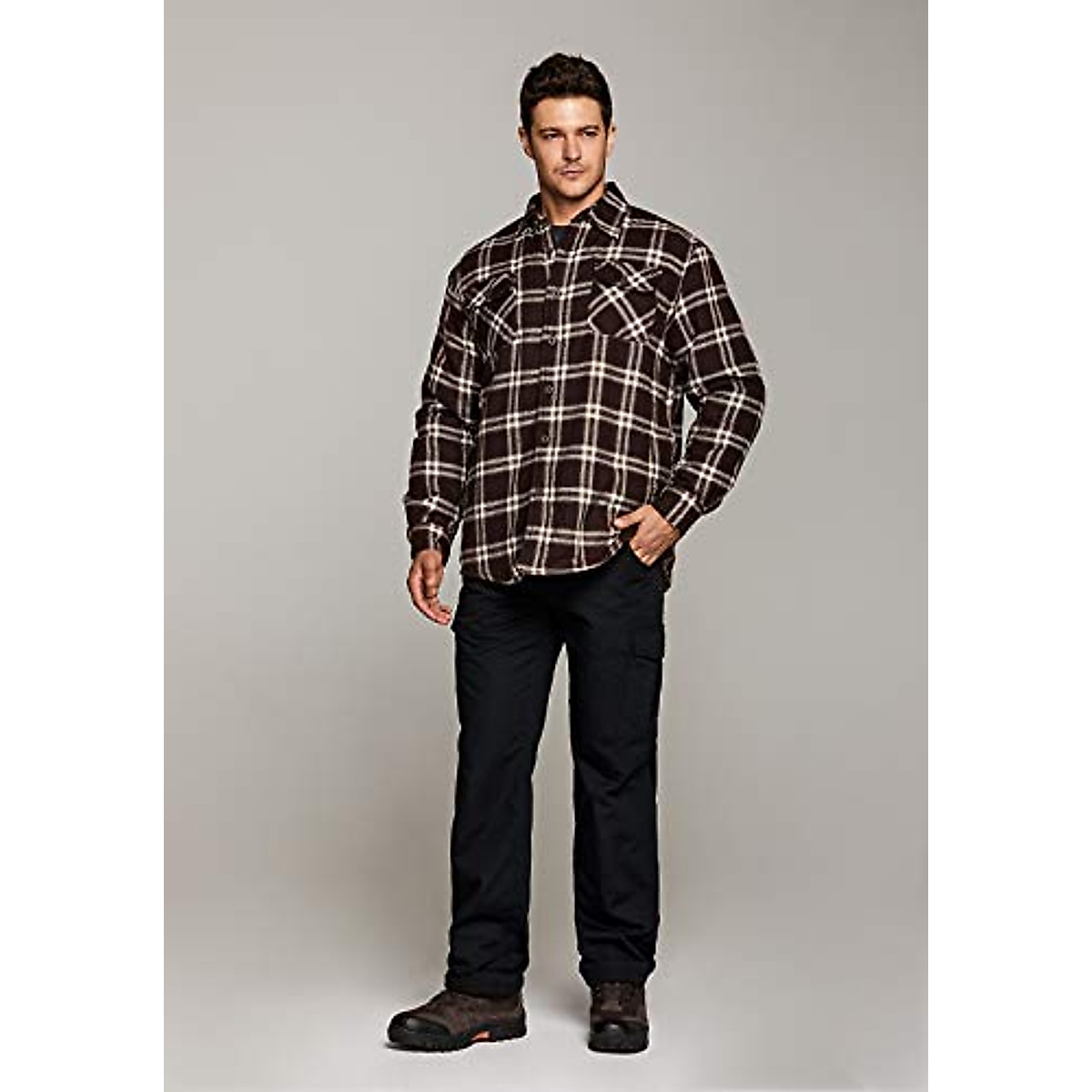 CQR Men's Winter Tactical Cargo Pants, Thermal Fleece Lined Outdoor Snow Ski Hiking Work, Fleece Cargo Black, 30W x 30L