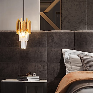 Faibra Gold Crystal Pendant Light 1-Light Mini Modern Luxury Crystal Pendant Light for Dining Room, Bedroom, Kitchen, Living Room