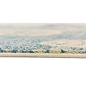 Unique Loom Positano Collection Coastal Modern Coral Lobster Shells Light Blue Area Rug (5' x 8')