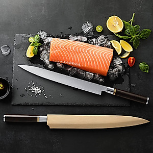 XINZUO 12 Inch Sashimi Knife X7Cr17MoV Forged Steel,Traditional Japanese Crafts Yanagiba Filleting Knife,Single-edged Blade,Professional Chef Sushi Knife-Ebony Wood Handle-Betula Wooden Sheath