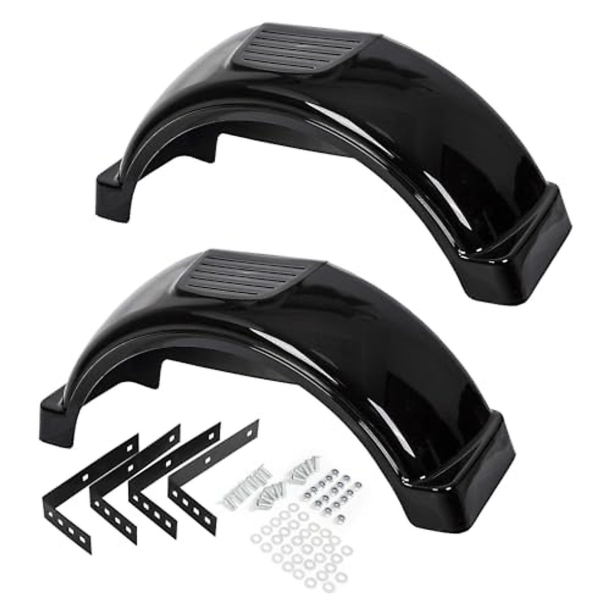 ECOTRIC 2 Pcs Trailer Fenders W/Steps Compatible with Single-Axle Trailers 13" Diameter Wheels Tires Plastic Fenders - Black