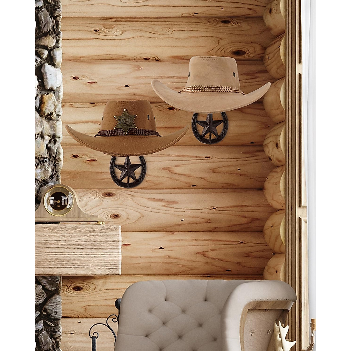 HYDERMUS Cowboy Hat Rack for Wall 2 Pack Rustic Metal Cowboy Hat Holder Cast Iron Cowboy Hat Hanger Western Wall Decor Horseshoe Hooks Storage Display Closet Bedroom Living Room Men's Christmas Gift