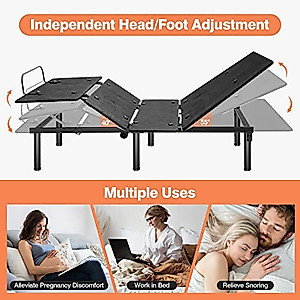 KOMFOTT Adjustable Bed with Transformable Cutting Mattress, Electric Adjustable Bed with Remote Control, Independent Head & Foot Adjustment, LED Light & USB Ports, Mattress with CertiPUR-US Certified
