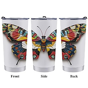 zxxpensy 20 Oz Tumbler Travel Cup Colorful Butterfly Water Bottle, Stainless Steel Vacuum Insulated Coffee Mug with Straw Lid And Cleaning Brush