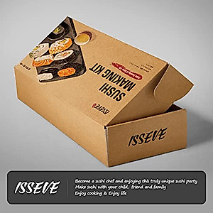 ISSEVE Sushi Making Kit, Bamboo Sushi Mat, All In One Sushi Bazooka Maker with Bamboo Mats, Bamboo Chopsticks, Paddle, Spreader, Sushi Knife, DIY Sushi Roller Machine