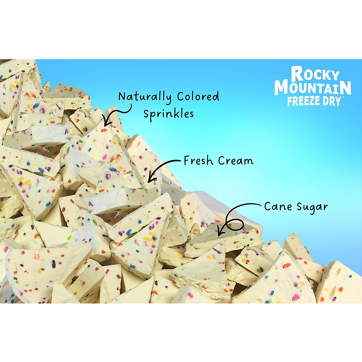 Freeze Dried Ice Cream - Vanilla, Strawberry, Chocolate, Cookies, Cookie Dough, Birthday Cake, Cotton Candy - Rocky Mountain Artisan Crafted Freeze Dried Ice Cream with Simple Organic Ingredients (2.5 OZ, Birthday Cake)