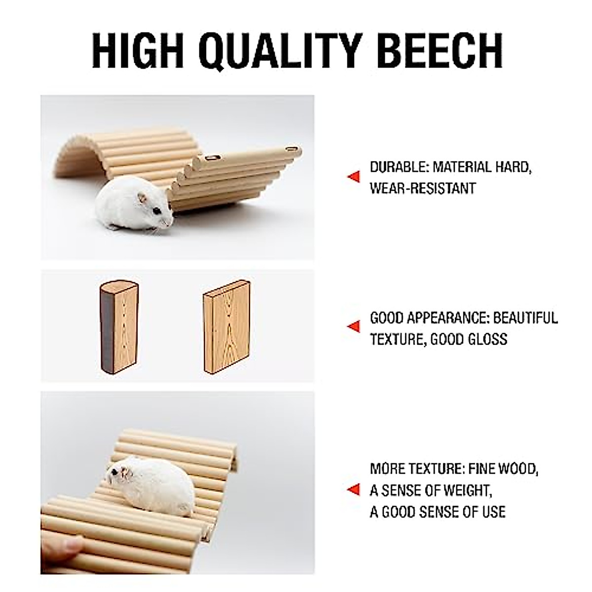 SanmooAio Hamster Ladder,Rat Wooden Bridge for Climbing for Hamsters/Gguinea Pig/Hedgehogs/Gliders/Bird/Rats/Mice and Other Small Animals,Small