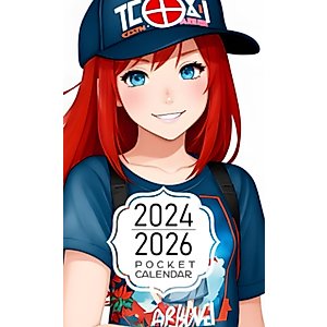 Pocket Calendar 2024-2026: Two-Year Monthly Planner for Purse , 36 Months from January 2024 to December 2026 | Red haired Anime girl | Character concept art