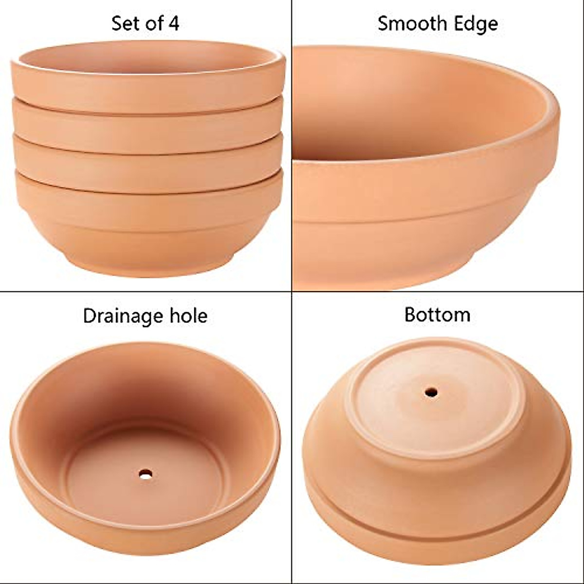 Clay Pots for Plants with Drainage Hole, 4 Pack Large Terra Cotta Plant Pot, 7.67 Inch Terra Cotta Pot Ceramic Pottery Planter Cactus Flower Pots Succulent Pot
