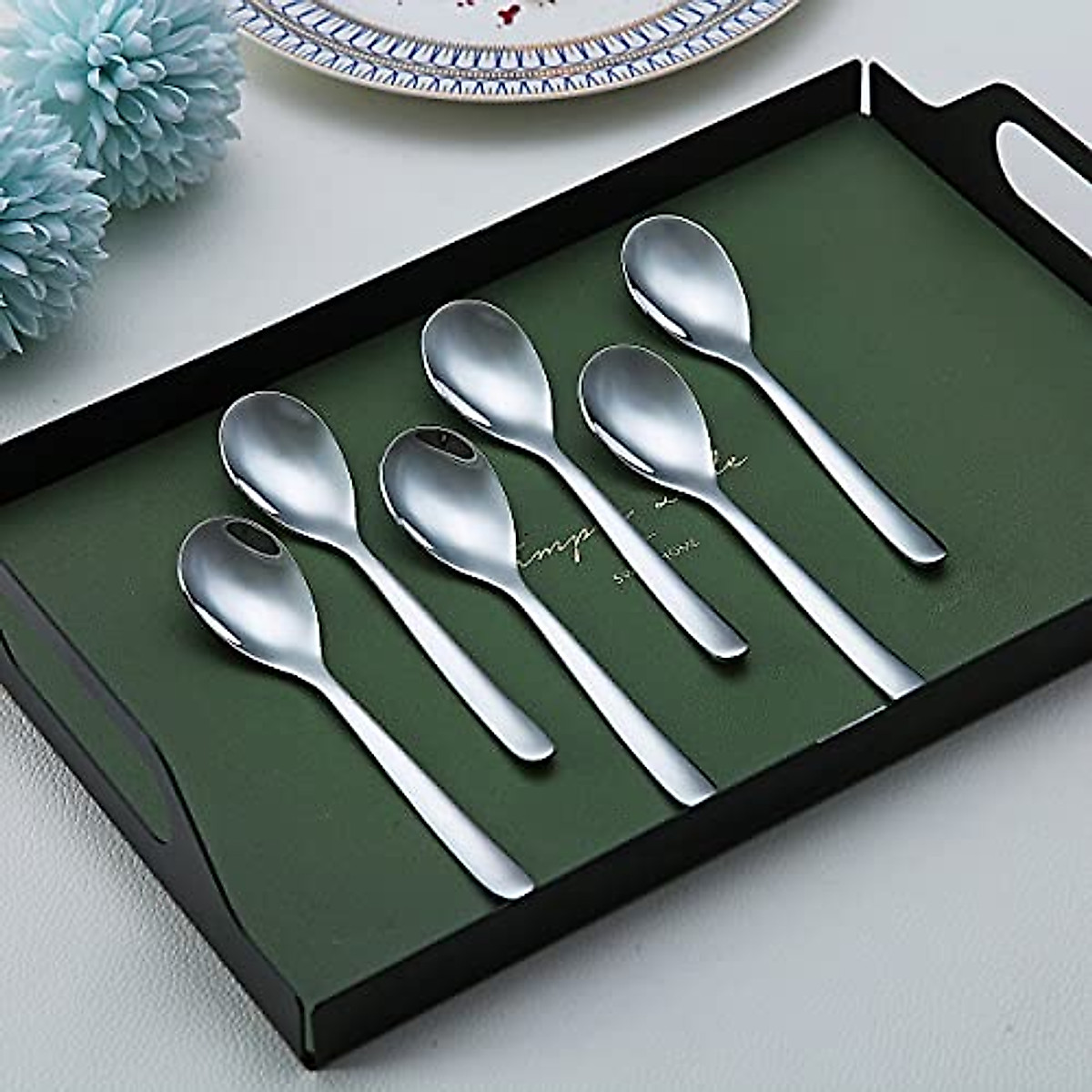 Demitasse Espresso Spoons, 5.5'' Mini Coffee Spoons, Stainless Steel Small Spoons,Tea Spoons for Dessert, Set of 6, Dishwasher Safe (Silver)