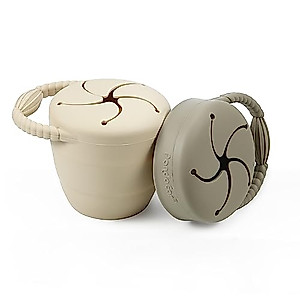 PandaEar Silicone Snack Containers, Collapsible Toddler Snack Cups Spill Proof Food Catcher for Toddler Baby, Pack of 2 -Light Tan/Walnut