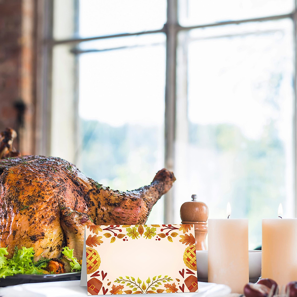 Fall Thanksgiving Table Place Cards, Orange Pumpkin Blank Seating Place Card for Table, 25 Pack Buffet Food Tent Labels, Double Design Name Cards, Thanksgiving Day Party Decorations(03)