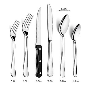48-Piece Silverware Set with Steak Knives, Stainless Steel Flatware Cutlery Set for 8, Modern Tableware Eating Utensils for Home Hotel, Include Knives Forks Spoons, Mirror Polished, Dishwasher Safe