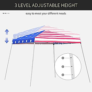 Outsunny 10' x 10' Pop Up Canopy Instant Event Tent with American Flag Roof, Slanted Legs, Easy Height Adjustable for Wedding Party for Patio Backyard Garden