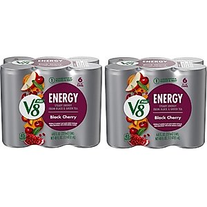V8 +ENERGY Black Cherry Energy Drink, Made with Real Vegetable and Fruit Juices, 8 FL OZ Can (2 Packs of 6 Cans)