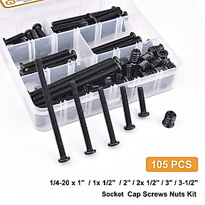 VIGRUE 80PCS Baby Bed Crib Metric Screws M6 x 15mm/ 20mm/ 25mm/ 30mm/ 35mm/ 40mm/ 50mm/ 70mm Black Hex Socket Cap Bolts Barrel Nuts Assortment Kit for Crib Baby Bed Furniture Hardware Cots and Chairs