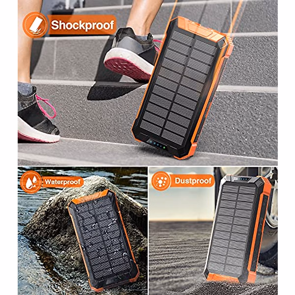GOODaaa Power Bank Wireless Charger 36000mAh Built in 4 Cables and Dual Flashlights 15W Fast Charging Power Bank Six Outputs Three Inputs Solar Portable Charger Compatible with All Mobile Devices