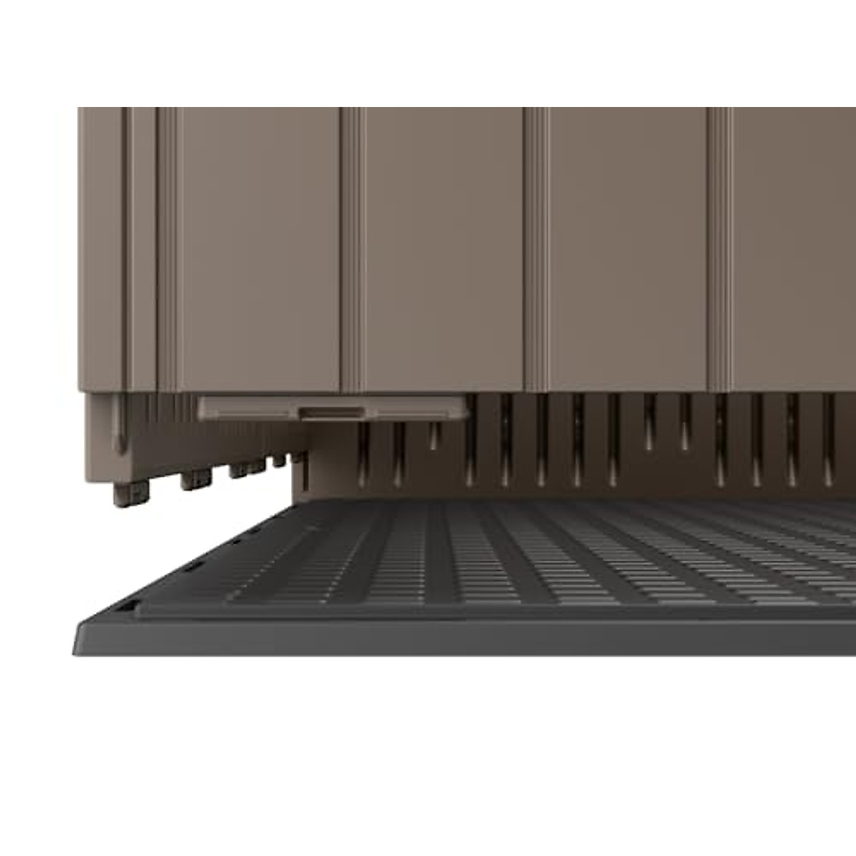 Rubbermaid Large Resin Outdoor Storage Shed With Floor (7 x 7 Ft.), Weather Resistant, Brown, Organization for Home/Lawn Mower/Backyard Equipment/Bike Storage/Pool Supplies