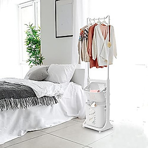 White Laundry Basket Bathroom Multi-layer Clothes Storage Basket Household Bathroom Simple Storage Shelf Kitchen Shelf Fruit Stand, 17.3 * 13 * 68.5in…