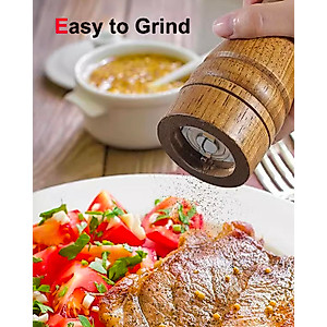 Pepper Grinder Salt Grinder Wooden Pepper Mill Grinder w/Adjustable Coarse, 5 inch Tall Wood Refillable Manual Pepper Grinder Mill Peppermill for Black Peppercorn, Easy Clean