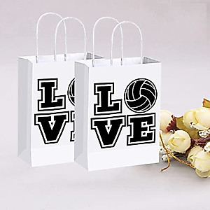 xinglong 12 pcs volleyball party gift bags with Handle, Sport themed birthday party snacks candy gift boxes, black volleyball paper bags for party baby shower Decor