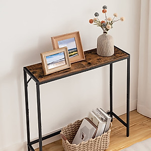 MAHANCRIS Console Table, Narrow Sofa Table, 30.1" Small Couch Table, Thin Sofa Table, Side Table for Hallway, Living Room, Foyer, Corridor, Rustic Brown and Black CTHR7601