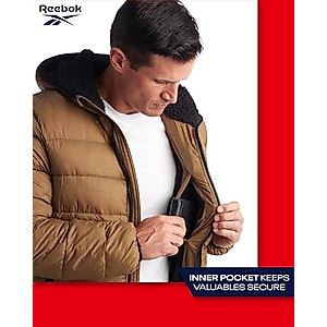 Reebok Men's Winter Jacket - Heavyweight Quilted Puffer Parka Coat - Ski Jacket for Men, Sherpa Lined Hood (S-XL), Size Medium, Taupe