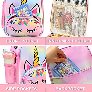 BTOOP Lunch Box Kids for Girls Insulated Lunch Bag Cute Reusable Toddler Thermal Meal Cooler Tote Bags with Removable Shoulder Strap for School Travel (Rainbow 1)