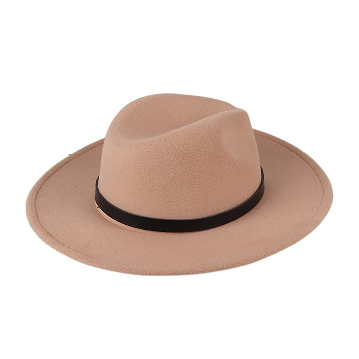 Dantiya Women'/s Wide Brim Wool Fedora Panama Hat with Belt Black, One Size (Camel)