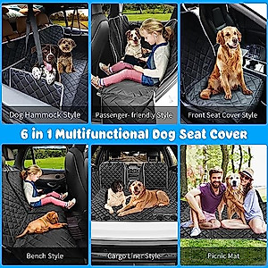URPOWER 6-in-1 Dog Car Seat Cover for Back Seat, Waterproof Dog Car Hammock 40/60 Split Dog Seat Cover with Mesh Window and Side Flap Pets Car Seat Protector Dog Backseat Cover for Car, SUV, Truck