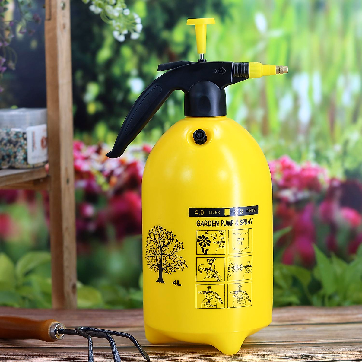 CLICIC Garden Pump Sprayer Portable,Hand-held Lawn Pressure Pump Sprayer Bottle with Adjustable Nozzle for Spraying Weeds/Watering/Home Cleaning/Car Washing 1 Gallon