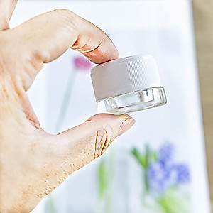3Gram Cosmetic Containers 10pcs Sample Clear Round Glass Jars Tiny Makeup Sample Containers with White lids, Straight Sided Cosmetic Jars, Great for Body Butter, Creams, Stash Jars, Etc.
