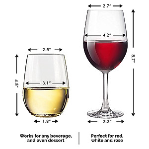 TaZa Assorted Unbreakable Wine Glasses | Stemless and With Stem | Outdoor Wine Glasses for Pool, Camping, Boating, Picnic & More | Dishwasher Safe Shatterproof Glasses Set of 8 (4 Each)