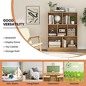 Costzon Montessori Shelf, 7-Section Toy Storage Organizer for Books Toys, 3 Tier Wooden Storage Cabinet, Kids Bookshelf for Playroom, Preschool, Classroom, Daycare (Natural)