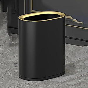 1.6 Gallon Oval Stainless Steel Small Trash Can Wastebasket, Garbage Container Bin Open Top Wastebasket for Bathroom, Kitchen, Office, Hotel, Home (Black)